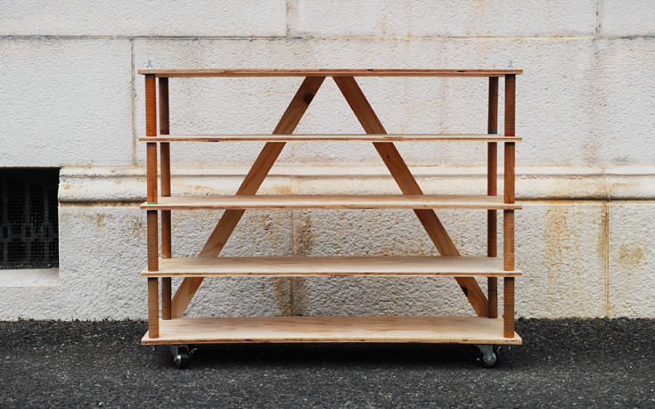 Wood cylinder shelf｜TAB - An Architecture and Design Firm